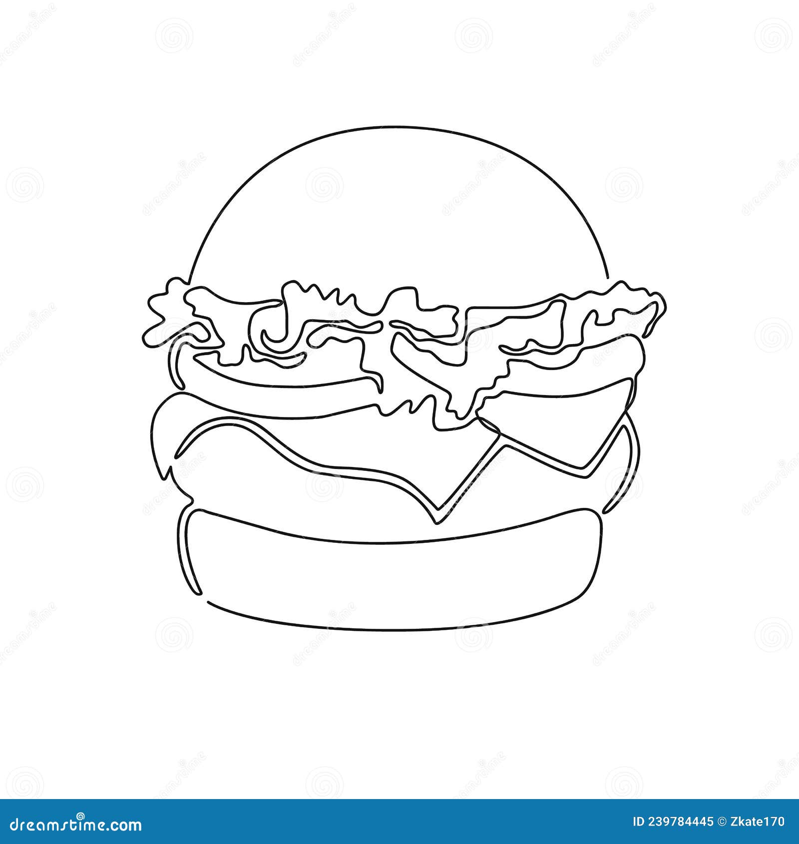 Hamburger Drawn with One Continuous Line. Line Art Stock Vector ...
