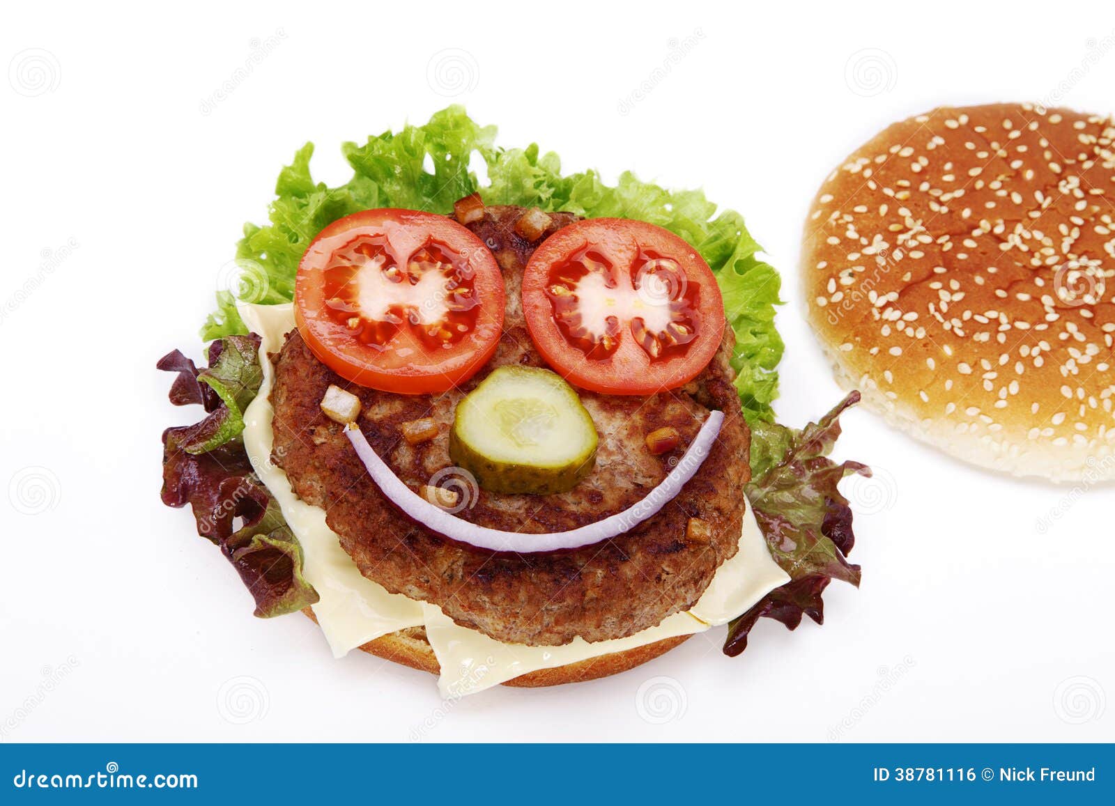 Hamburger with face stock photo. Image of grilled, salad - 38781116