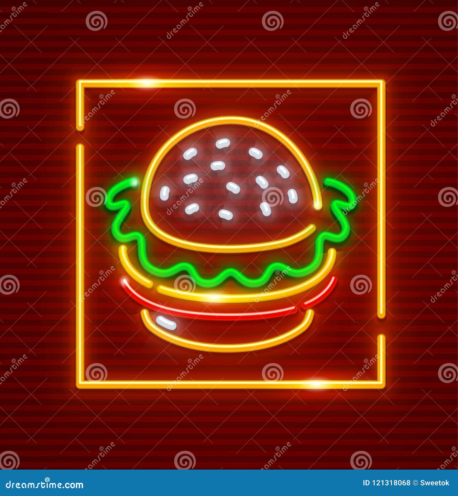 Hamburger Fast Food. Neon Icon. Vector Illustration. Stock Vector ...