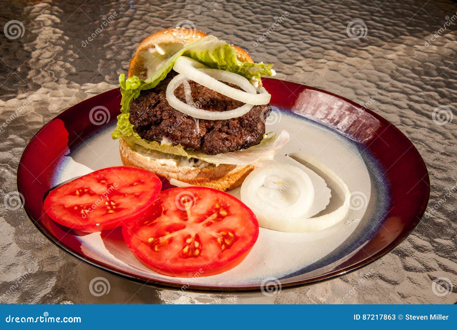 Hamburger with fixings stock image. Image of tomato, onion - 87217863