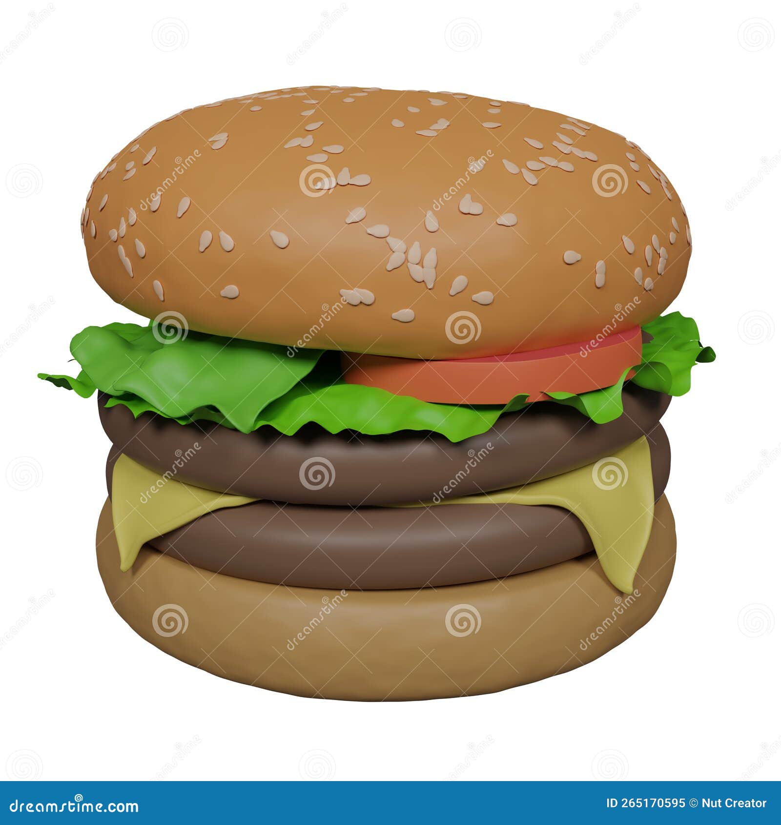 Hamburger Flat Design Isolated , 3D Rendering Stock Illustration ...