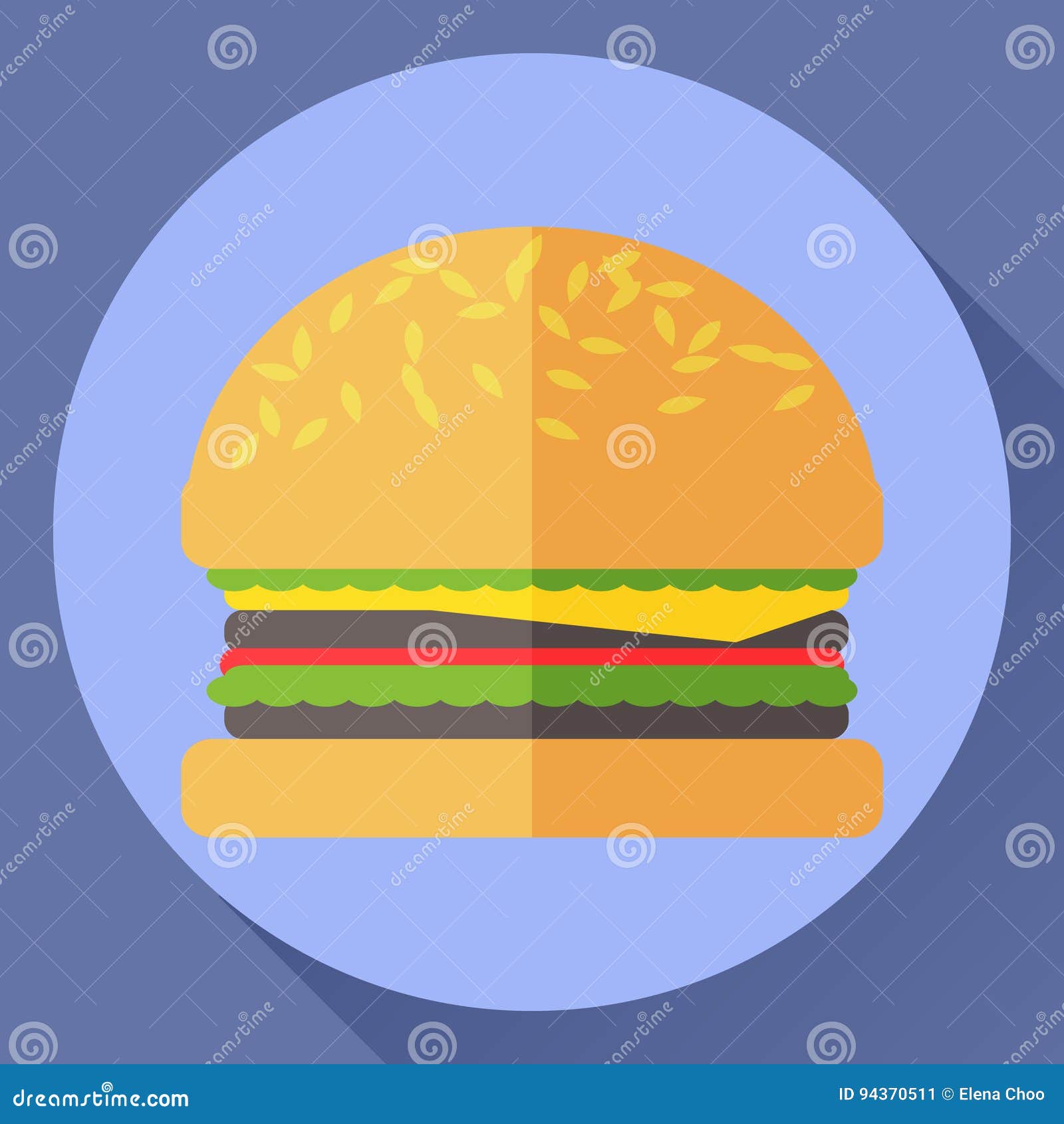 Hamburger flat vector icon stock vector. Illustration of object - 94370511