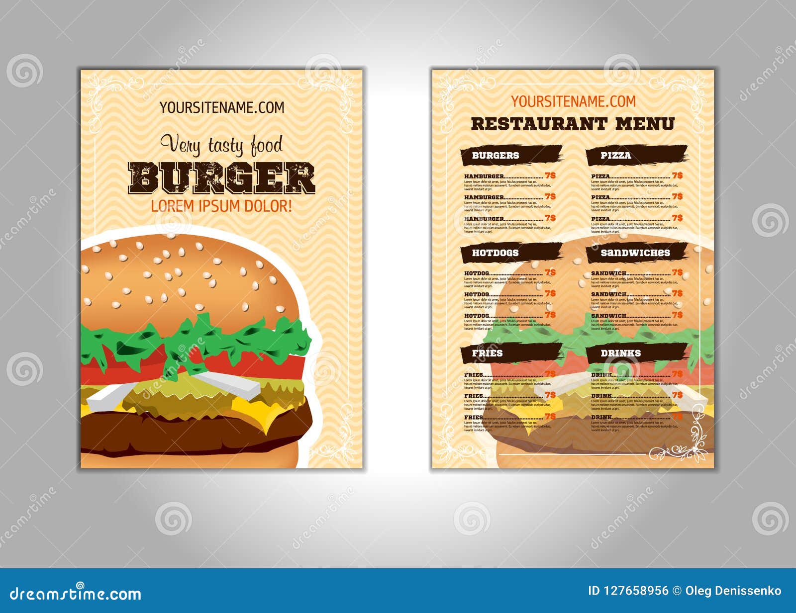 Hamburger Flyer Design Vector Template In A4 Size. Brochure And Layout ...