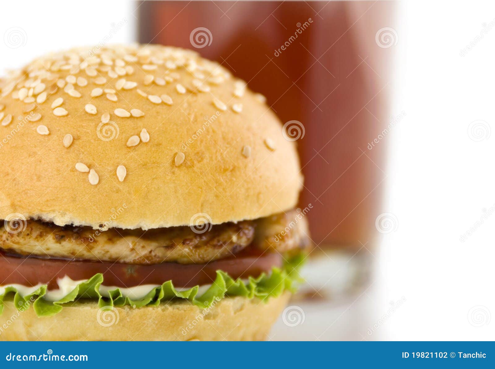 Hamburger and Glass with Drink Stock Photo - Image of macro, hamburger ...