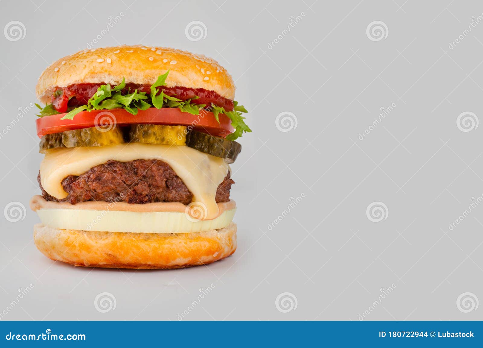 Hamburger on gray stock photo. Image of mustard, cheddar - 180722944