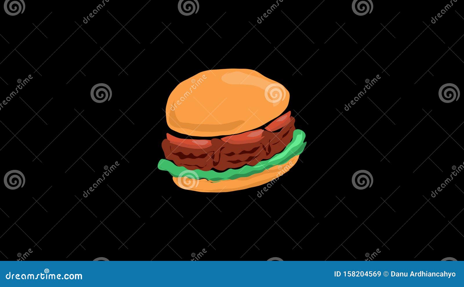 A Hamburger Illustration on Black Background Stock Illustration ...