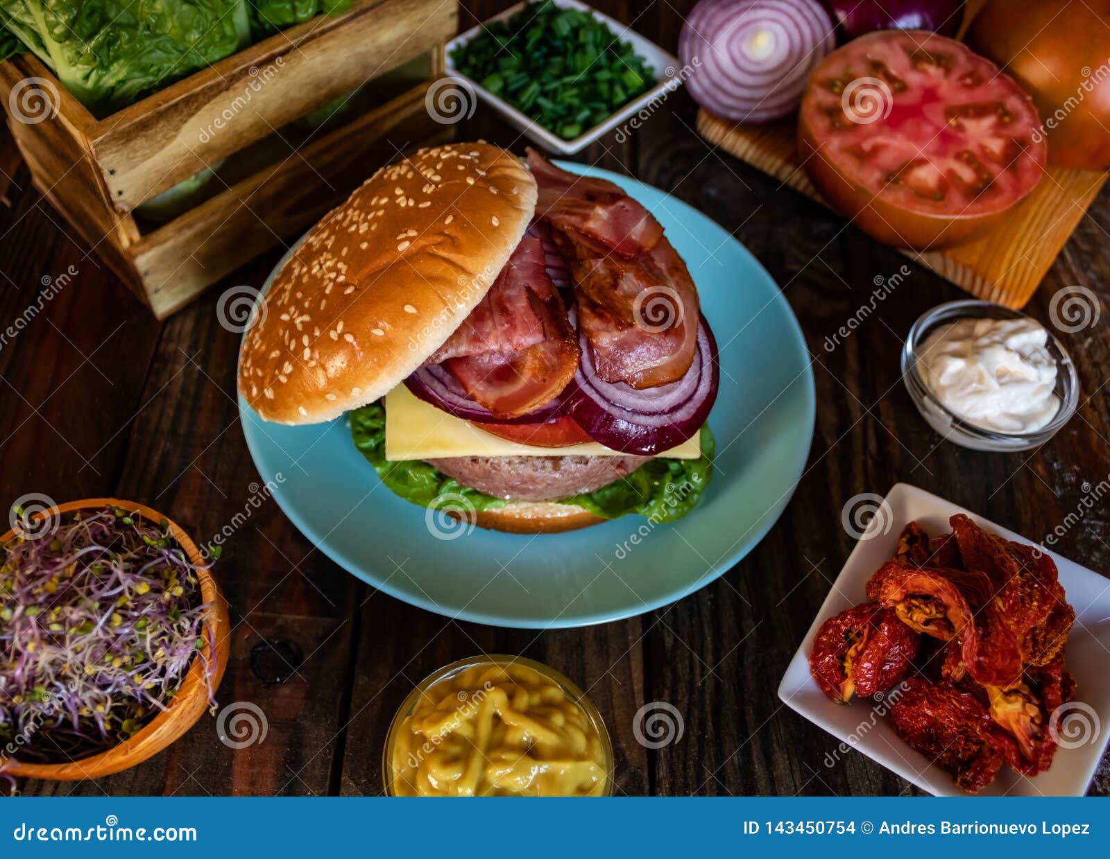 Hamburger and Ingredients in Composition Stock Photo - Image of ...
