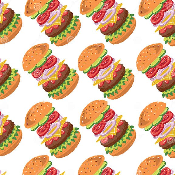 Hamburger Ingredients Pattern Stock Vector - Illustration of grilled ...
