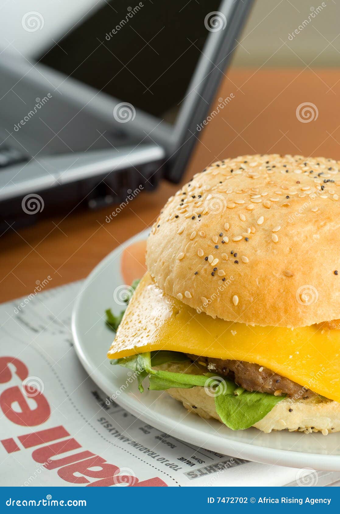Hamburger and laptop stock photo. Image of sesame, laptop - 7472702