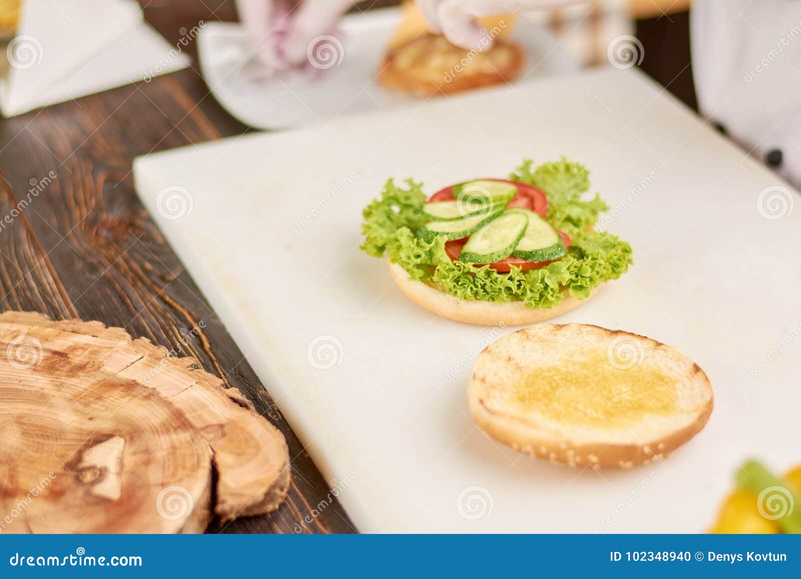 Hamburger Making at Kitchen. Stock Photo - Image of gourmet, bakery ...