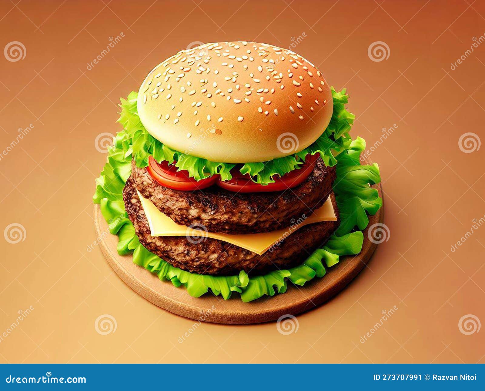 Hamburger Rendered in Icon Style Isometric on Colorful Background Stock ...