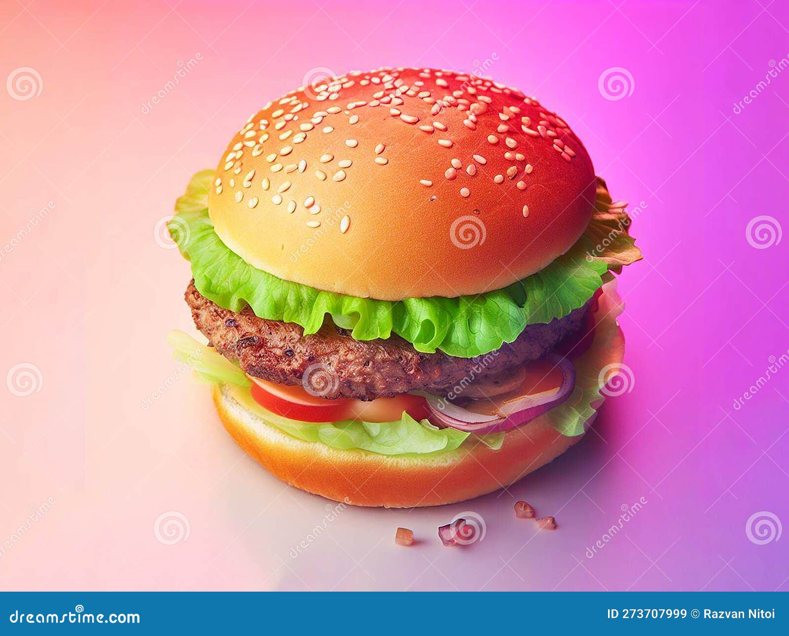 Hamburger Rendered in Icon Style Isometric on Colorful Background Stock ...