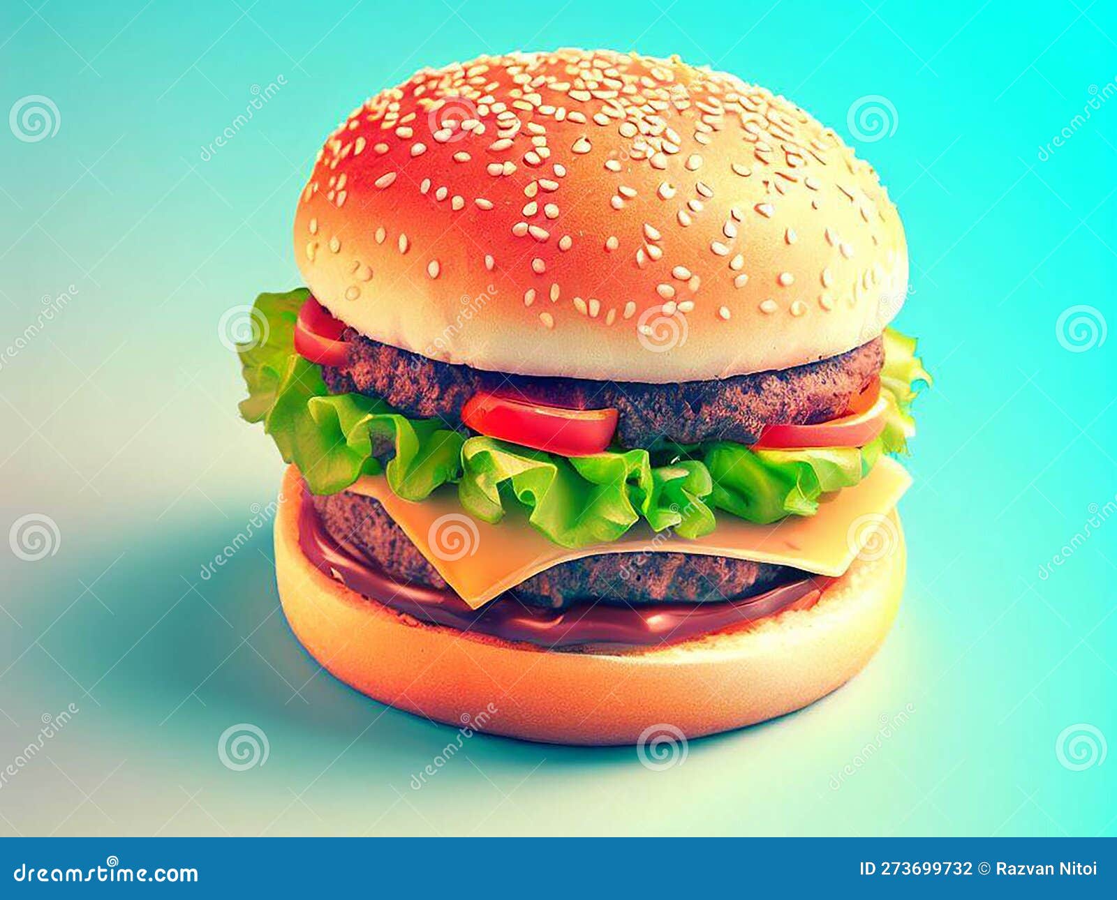 Hamburger Rendered in Icon Style Isometric on Colorful Background Stock ...