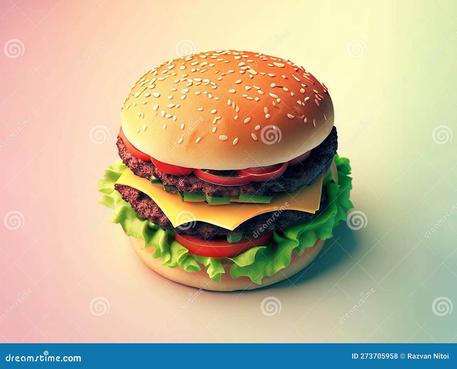 Hamburger Rendered in Icon Style Isometric on Colorful Background Stock ...