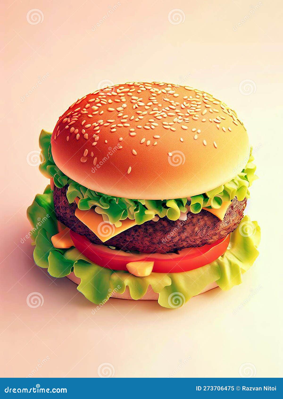 Hamburger Rendered in Icon Style Isometric on Colorful Background Stock ...