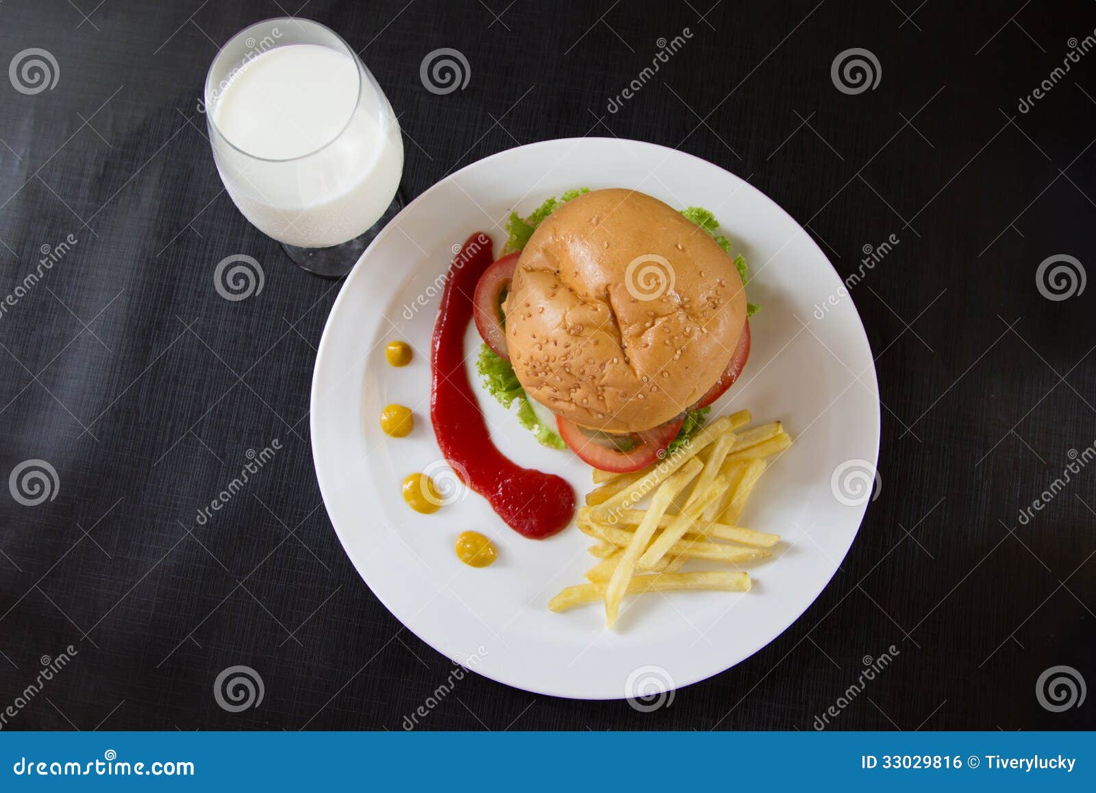 Hamburger and milk stock photo. Image of american, dinner - 33029816