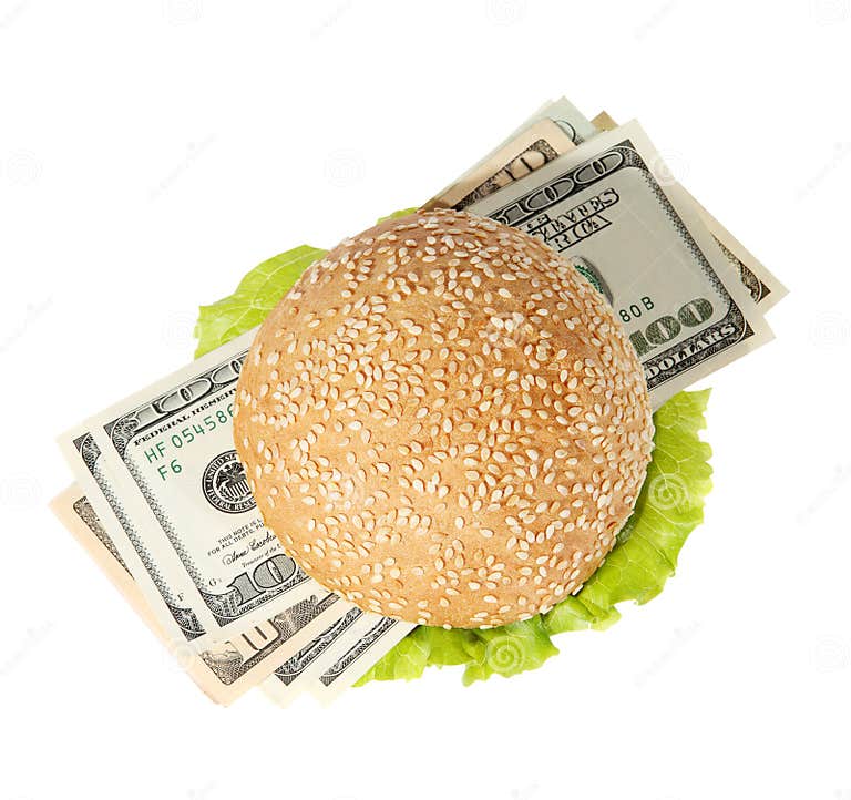 Hamburger with Money on the White Background Stock Photo - Image of ...