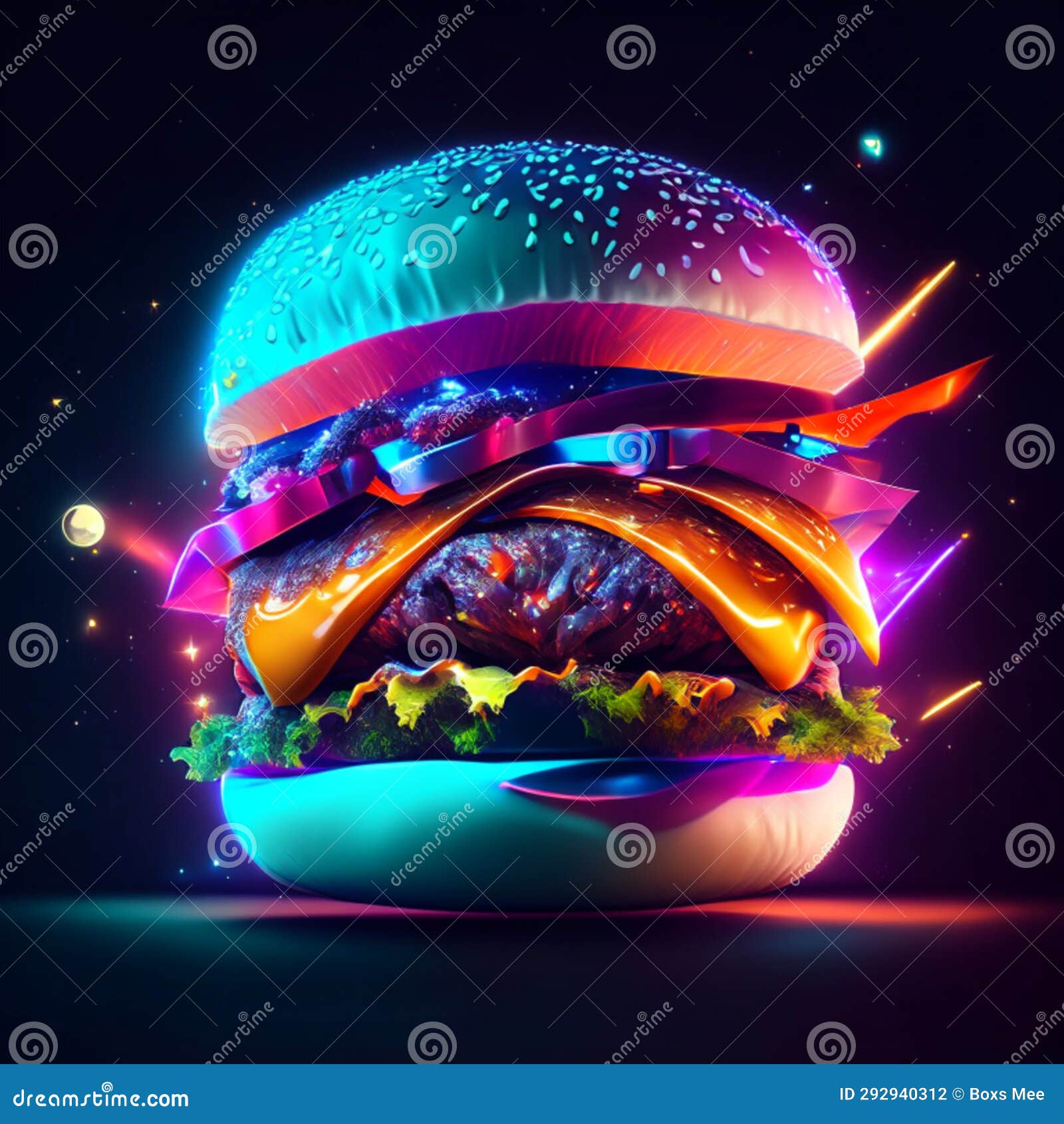 Hamburger with Neon Effect on Dark Background. Vector Illustration ...