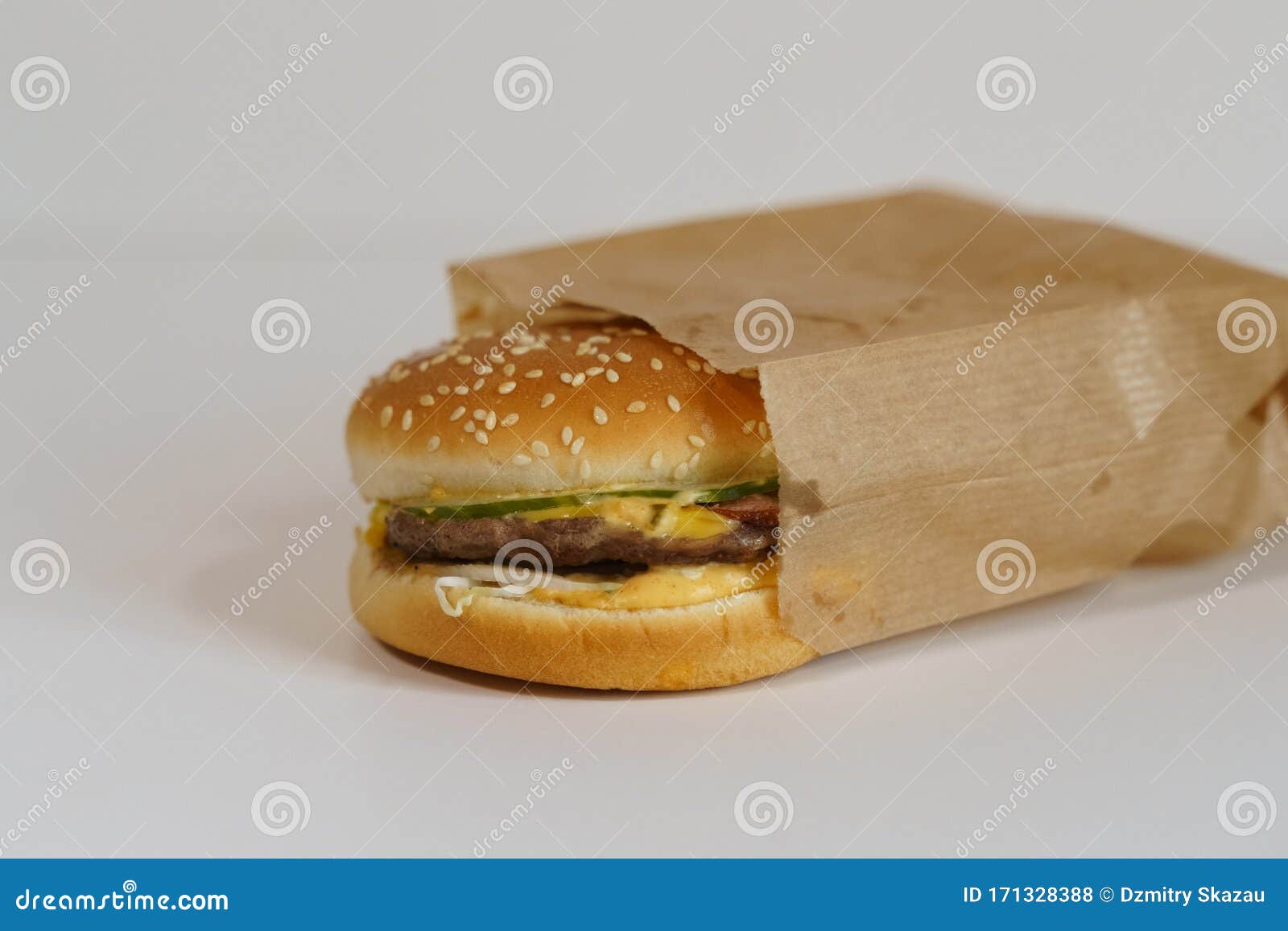 Hamburger in a Paper Bag. Isolate Stock Photo - Image of closeup ...