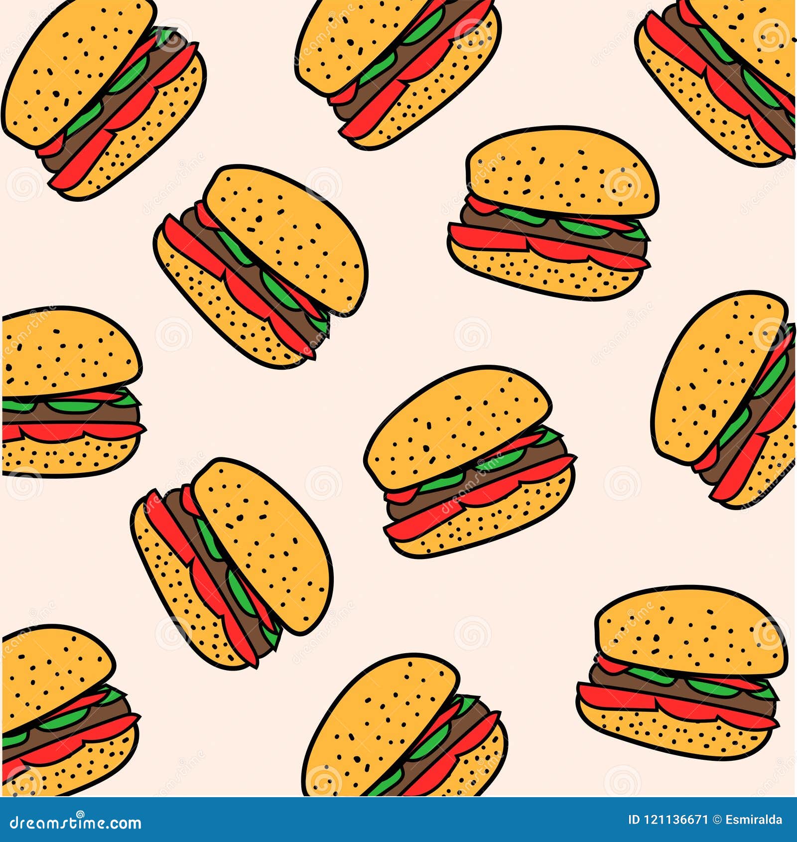 Hamburger pattern stock vector. Illustration of pattern - 121136671