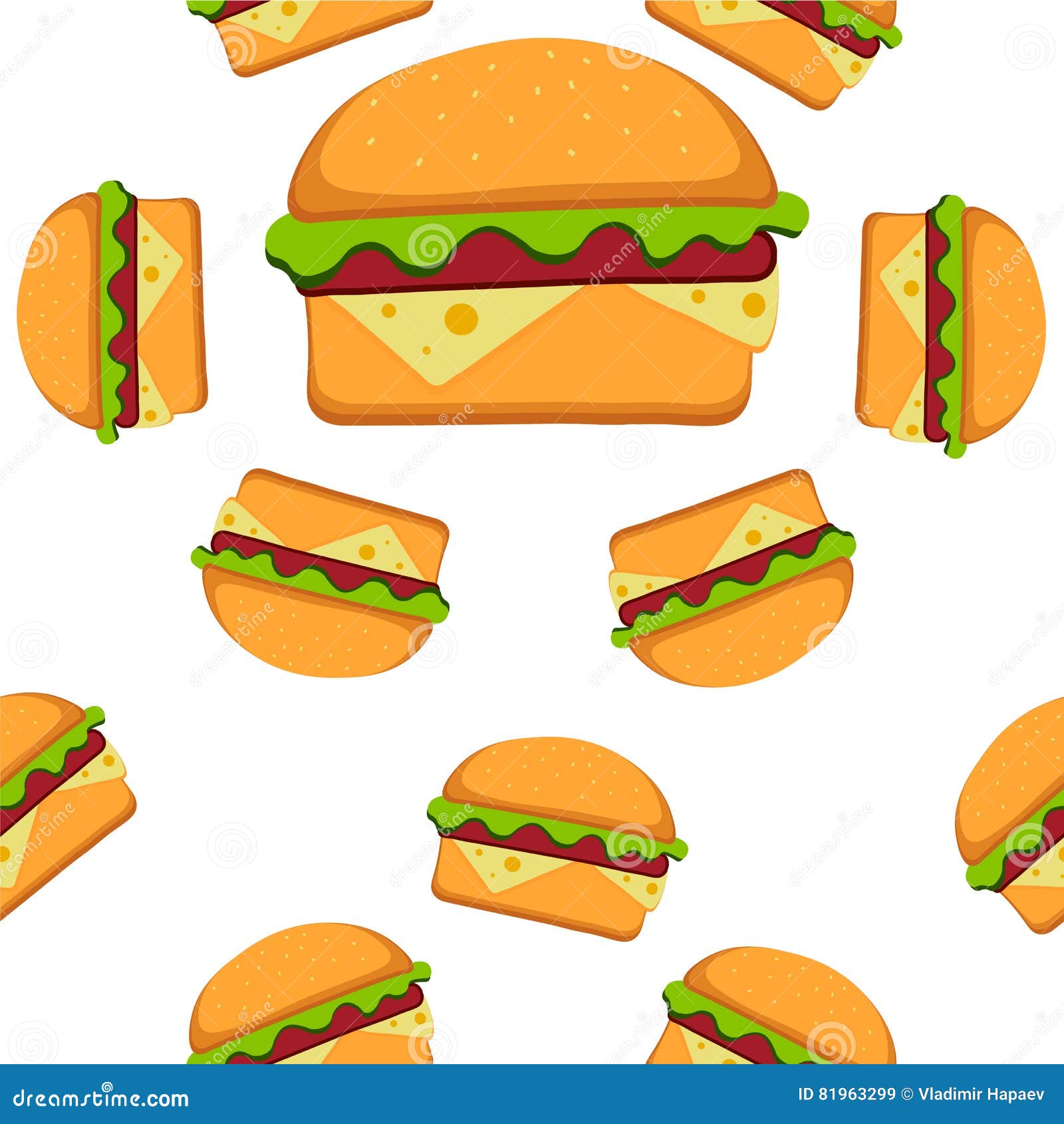 Hamburger Pattern Vector Illustration in Flat Style. Fast Food Seamless ...