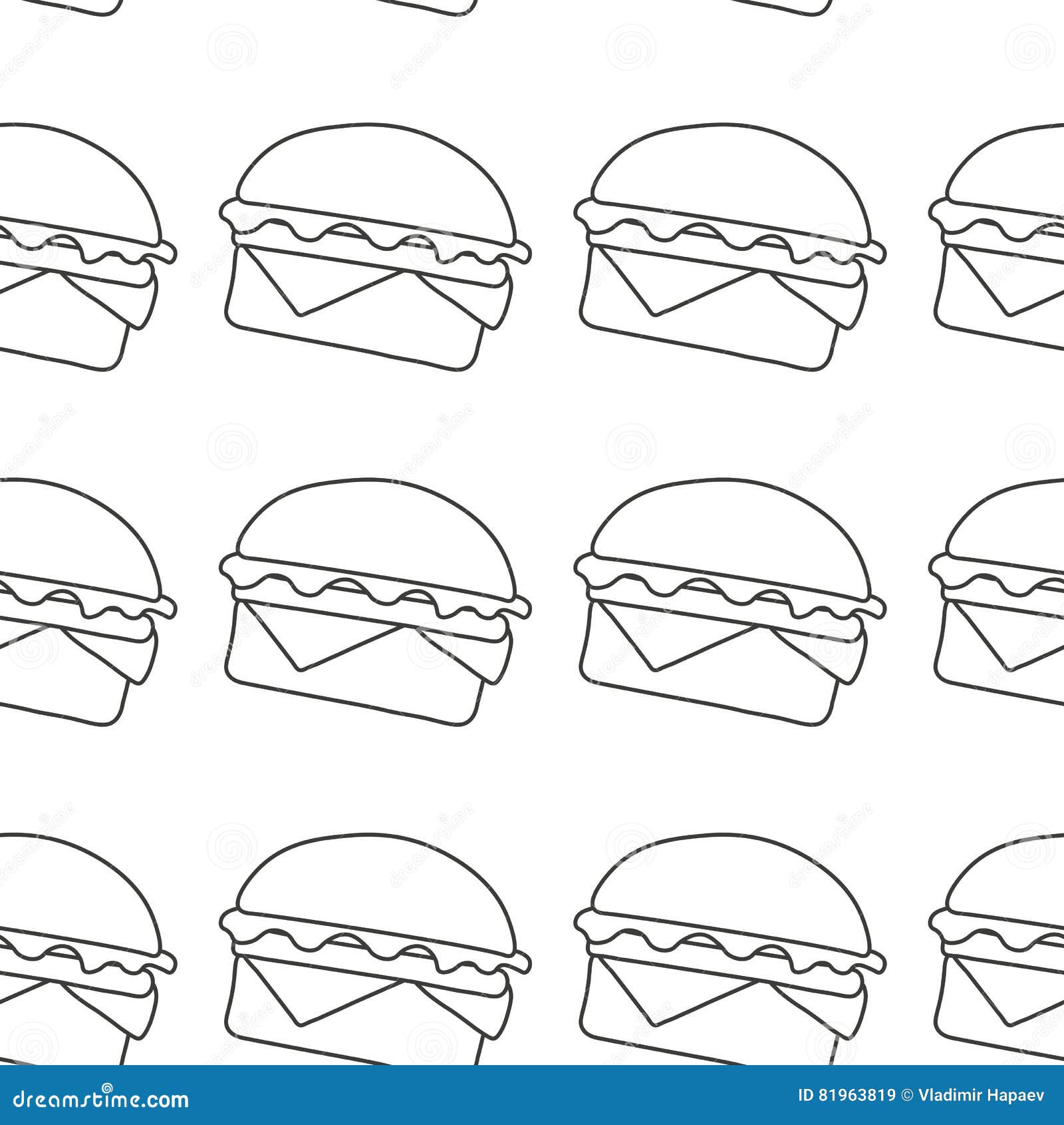 Hamburger Pattern Vector Illustration in Flat Style. Fast Food Seamless ...