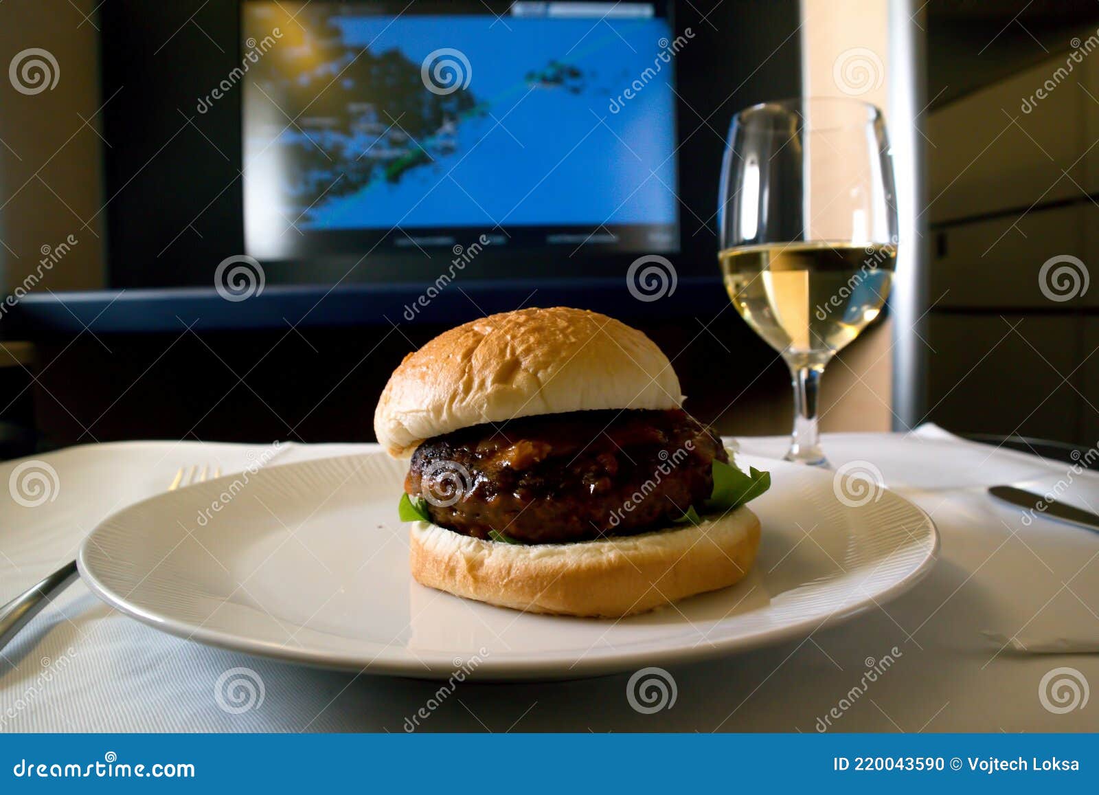 Hamburger on a plane stock photo. Image of dining, produce - 220043590