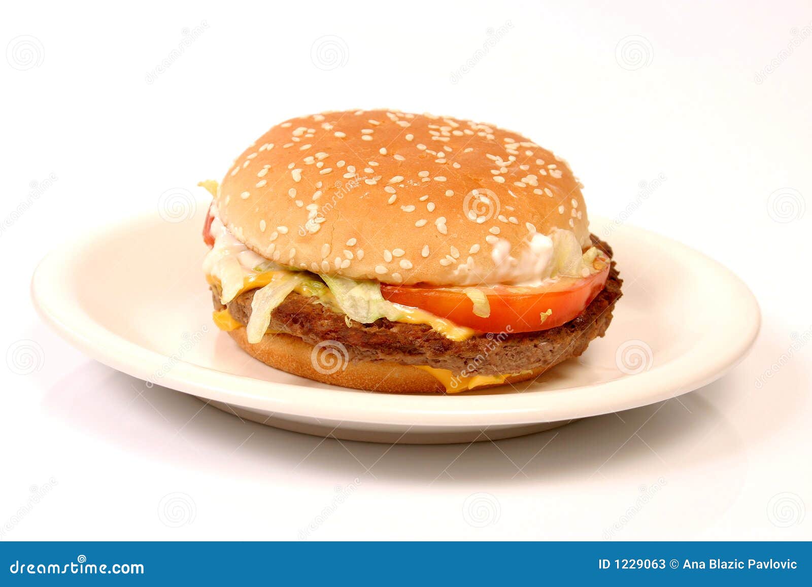 Hamburger on a plate stock image. Image of cheese, tomato - 1229063
