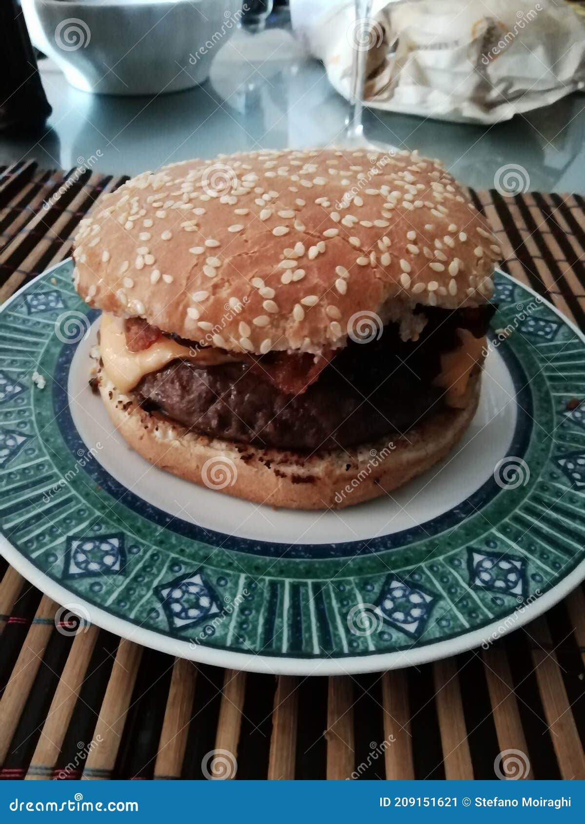Hamburger in plate stock image. Image of baking, food - 209151621