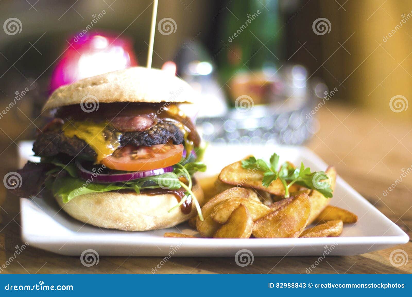 Hamburger On Plate Picture. Image: 82988843