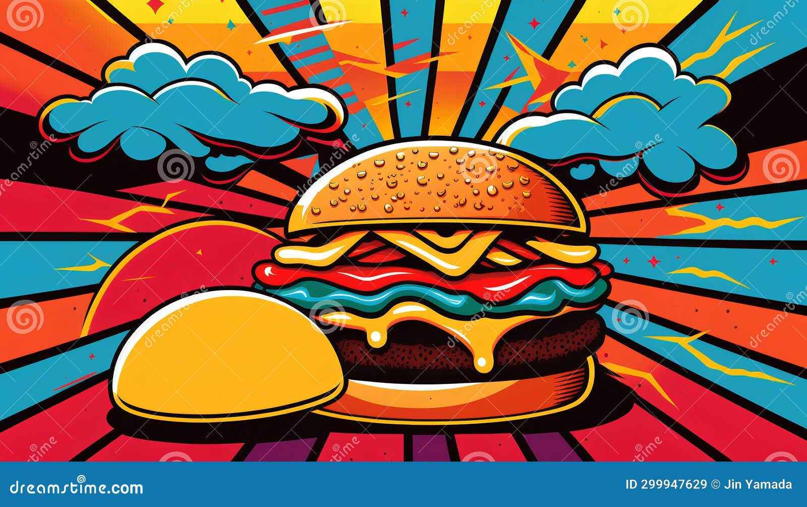 Hamburger in Pop Art Retro Comic Style. Vector Illustration Stock ...