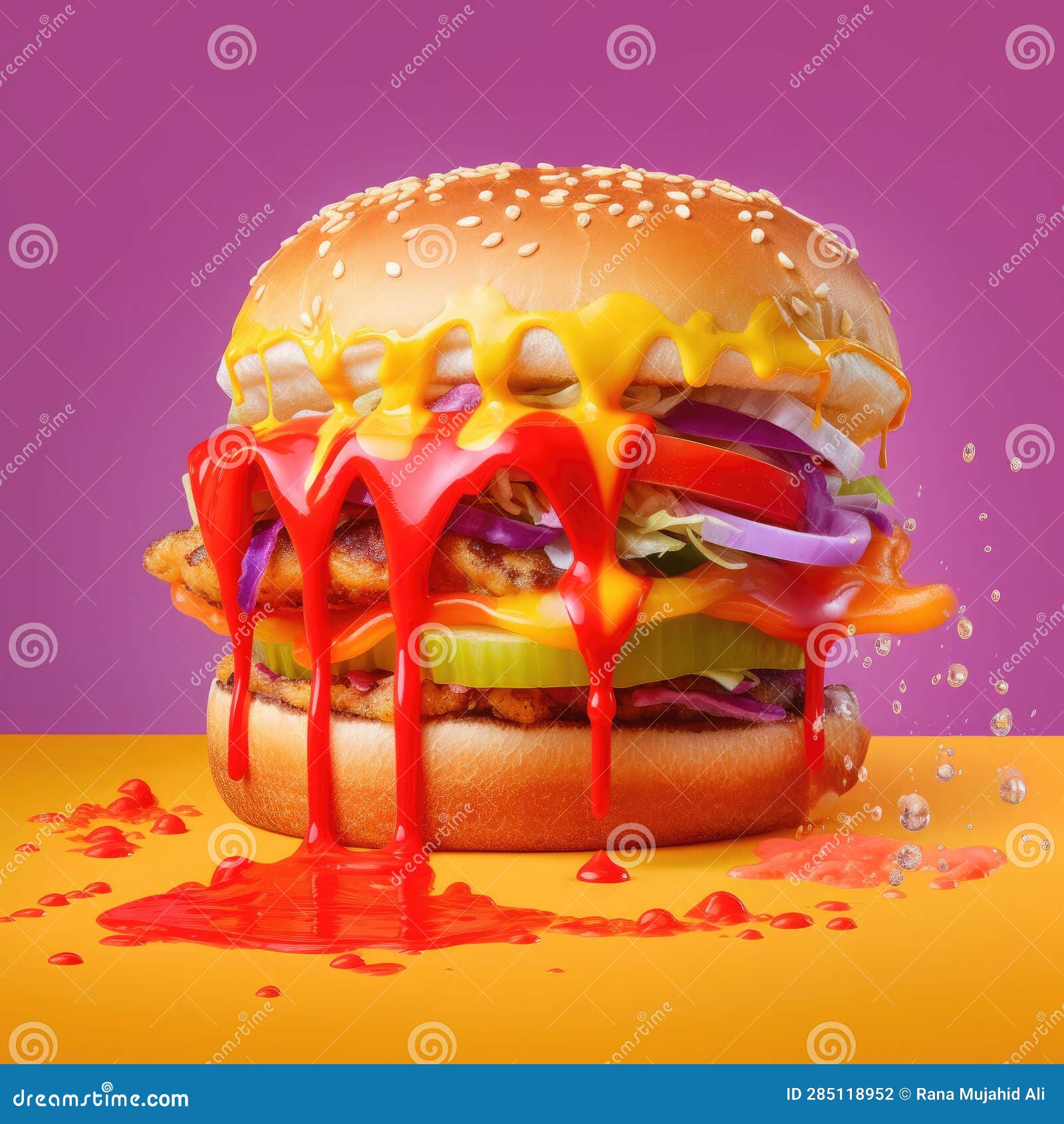 A Hamburger with a Rainbow of Colors is Dripping Down the Side of it ...