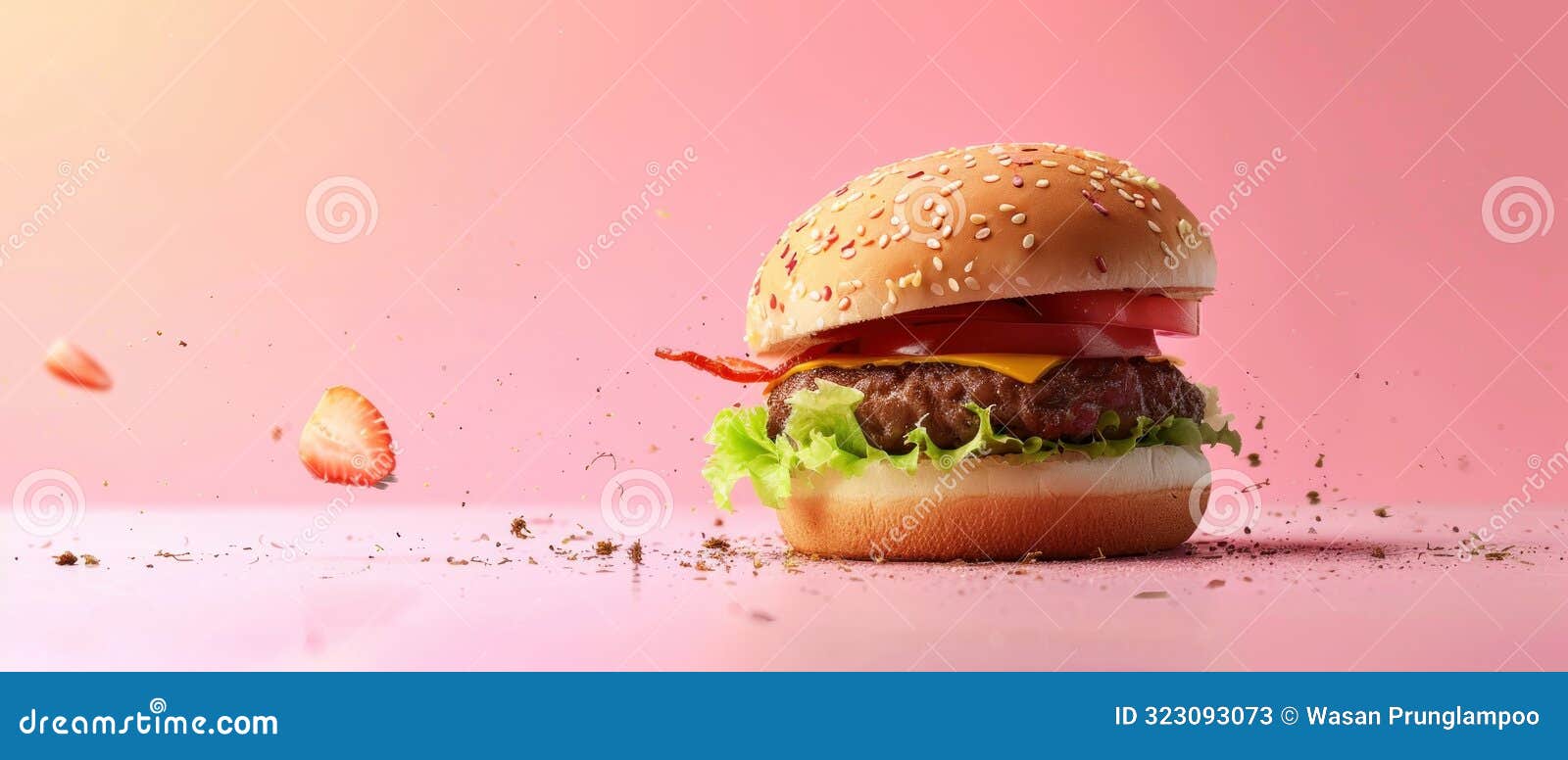 Hamburger, Rising, Bullet Shot, Solid Pastel Background Stock Image ...