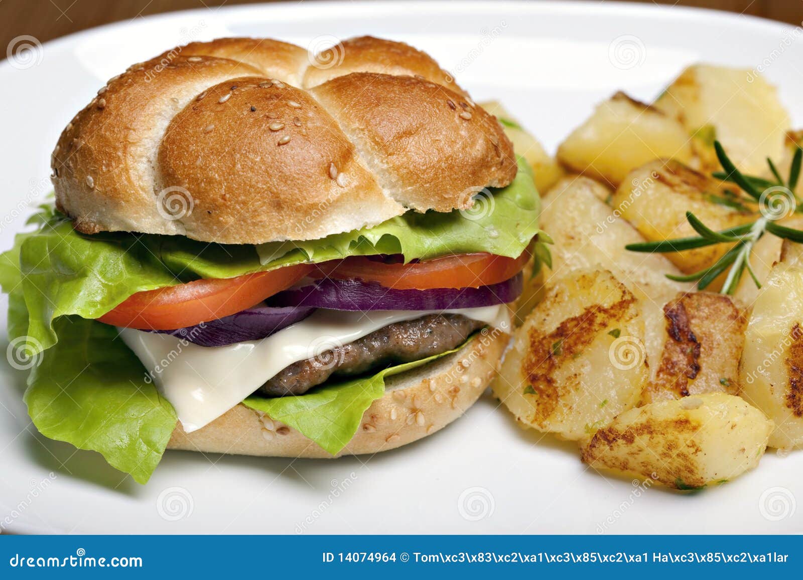 Big Hamburger Roasted On Barbecue BBQ Grill With Bright Flaming Fire ...