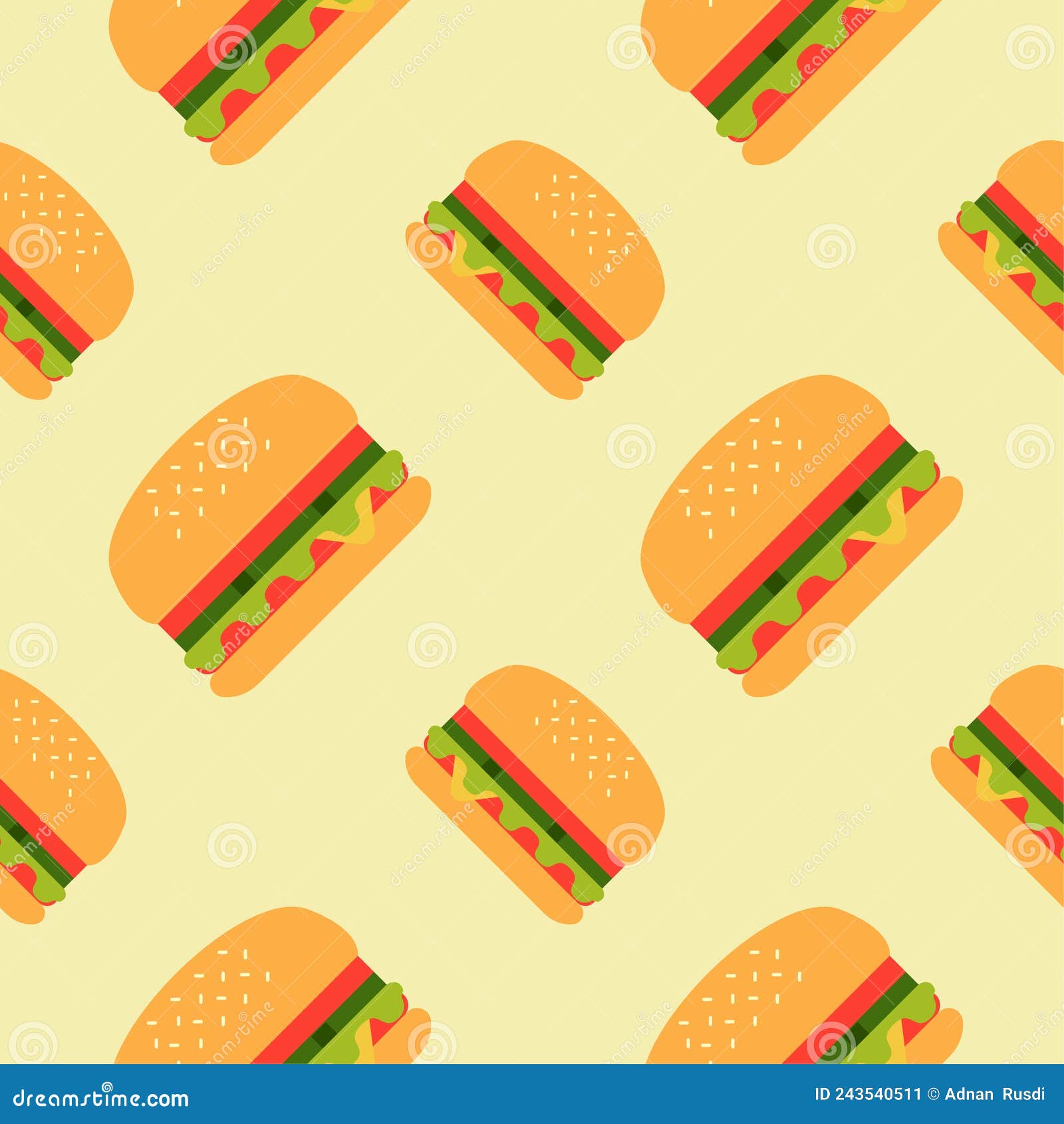 Hamburger Seamless Pattern. Burger Flat Design Vector Illustration ...