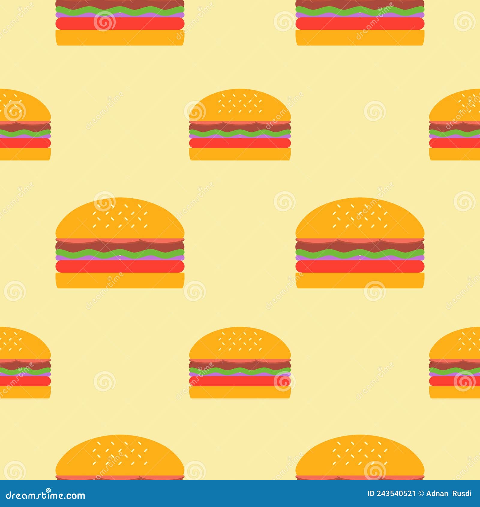 Hamburger Seamless Pattern. Burger Flat Design Vector Illustration ...
