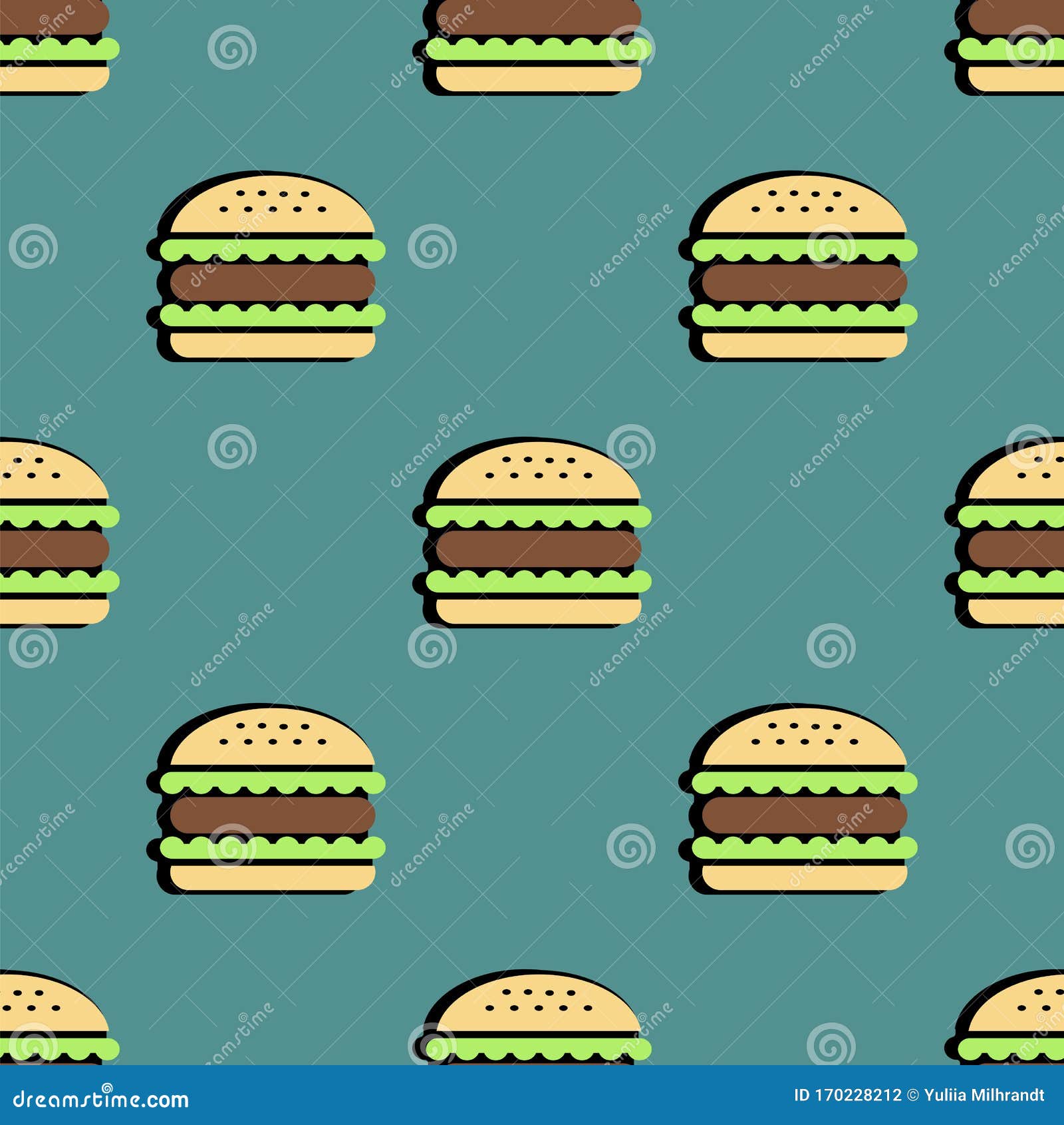 Hamburger Seamless Pattern. Color Vector Illustration. Stock ...