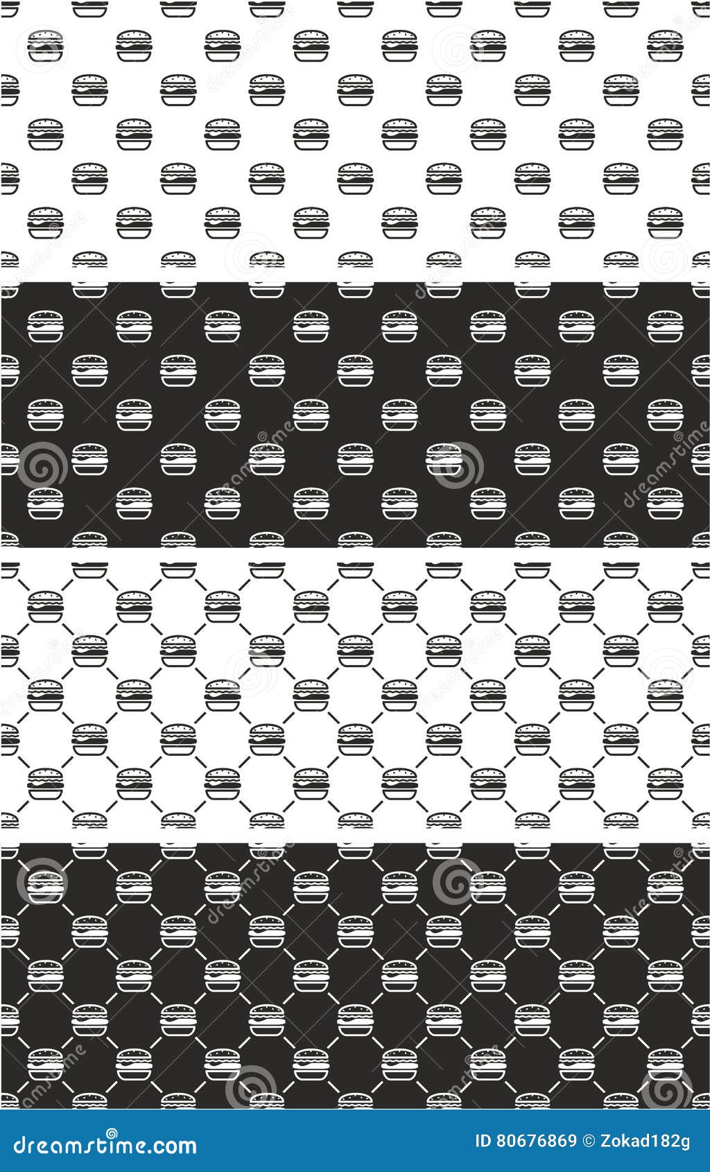 Hamburger Seamless Pattern Set Stock Vector - Illustration of leaflet ...