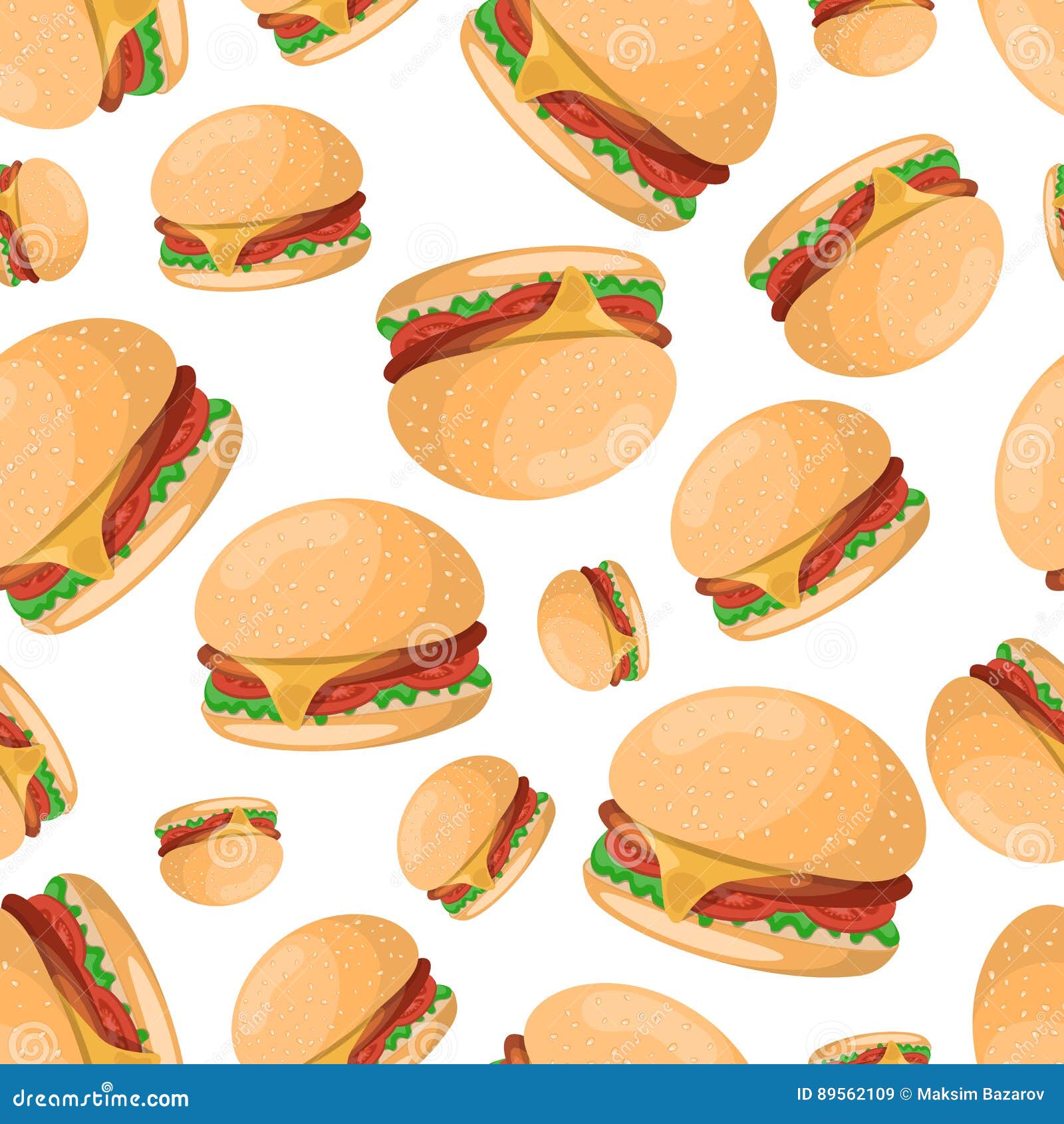 Hamburger seamless pattern stock vector. Illustration of object - 89562109