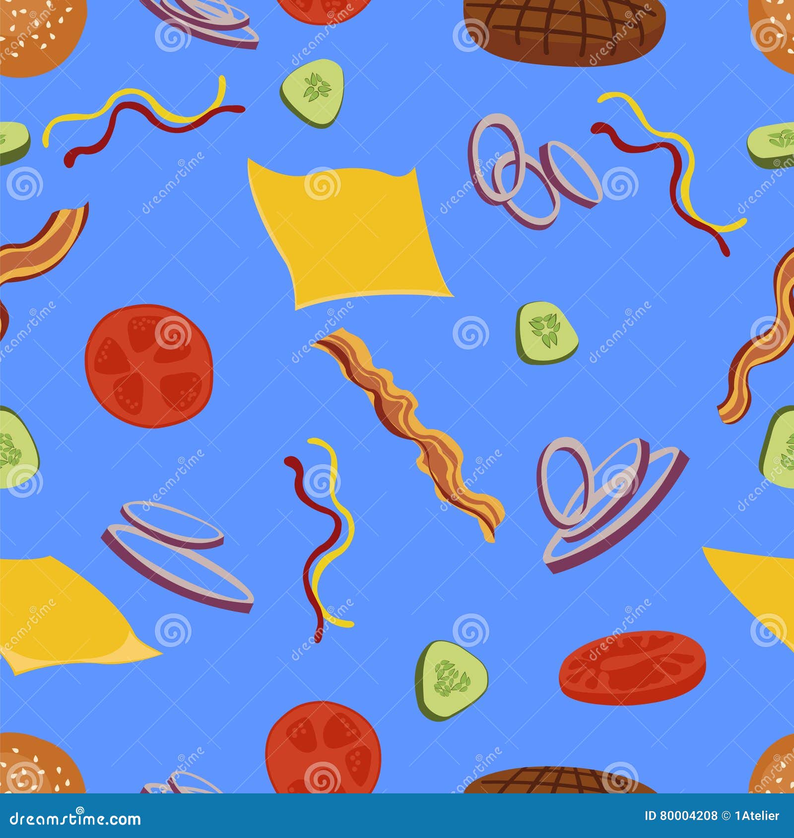Hamburger Seamless Vector Pattern. Burgers and Ingredients for ...
