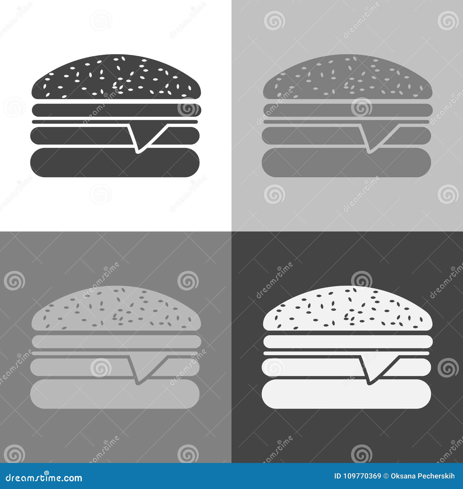 Hamburger Set Vector Icon. Vector Icon on White-grey-black Colo Stock ...