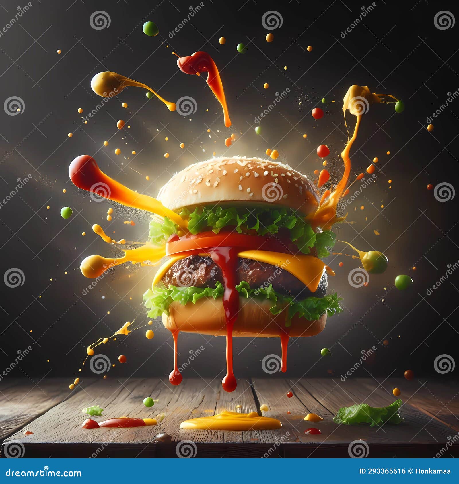 Hamburger splash! stock illustration. Illustration of burger - 293365616