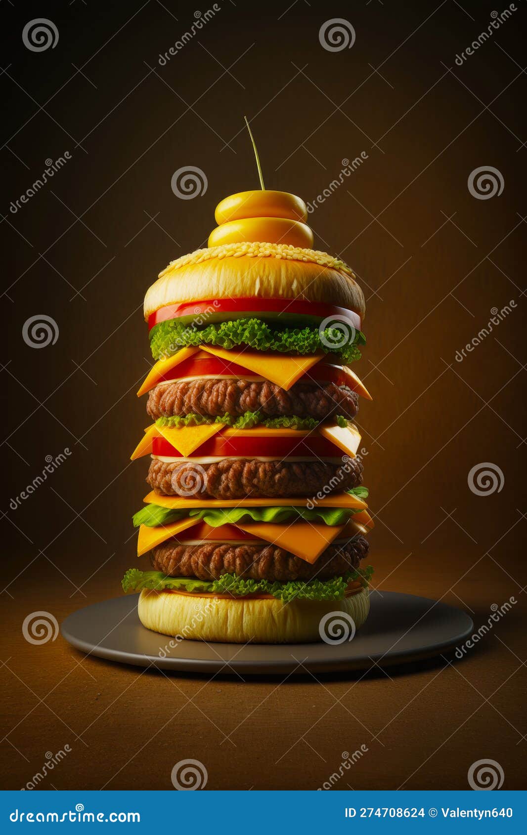 Hamburger Stacked on Top of Each Other on Top of White Plate ...