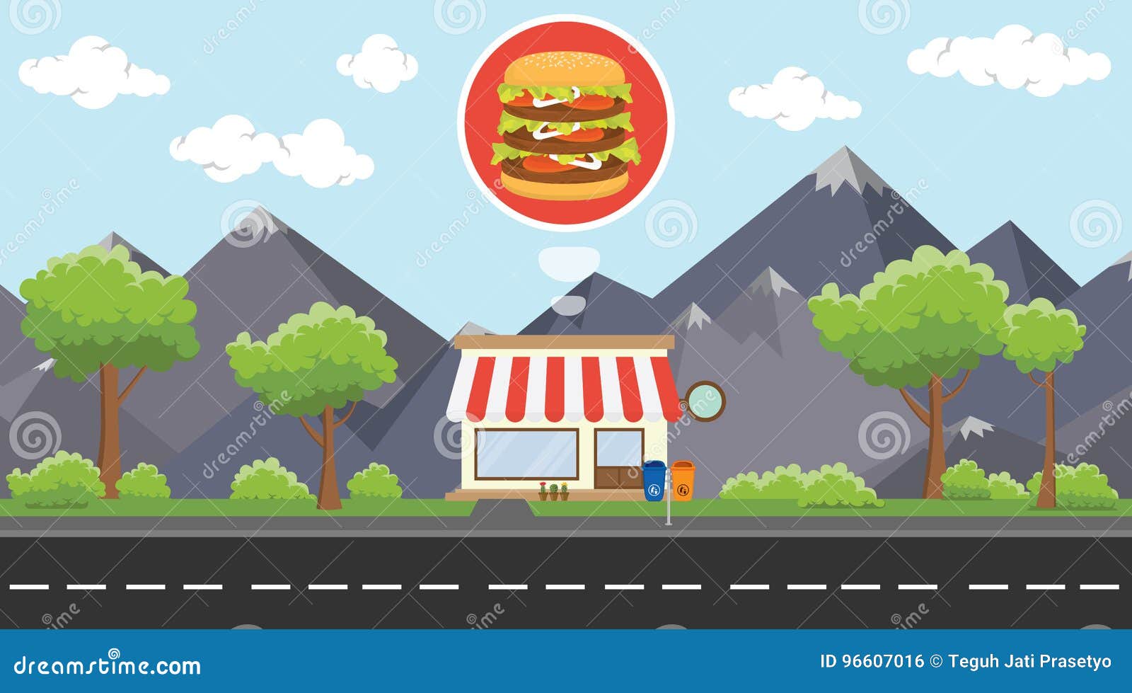 Hamburger Store Business on beside Street with Mountain View As ...