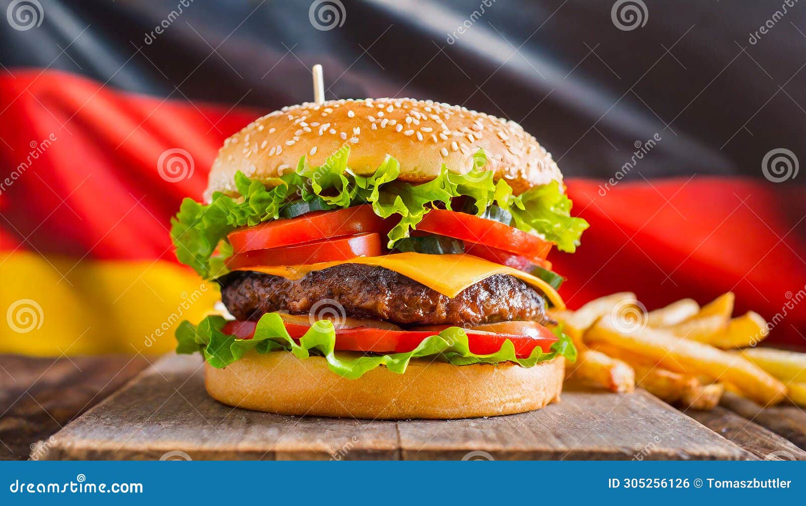 Hamburger on a Table in Front of German Flag. Stock Illustration ...