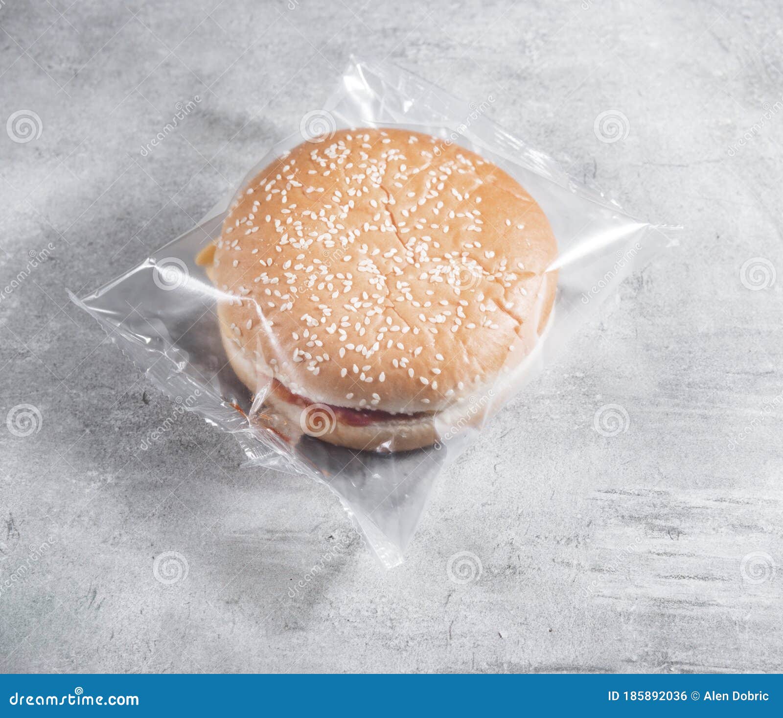Hamburger in a Transparent Plastic Box or Nylon Bag Stock Photo - Image ...
