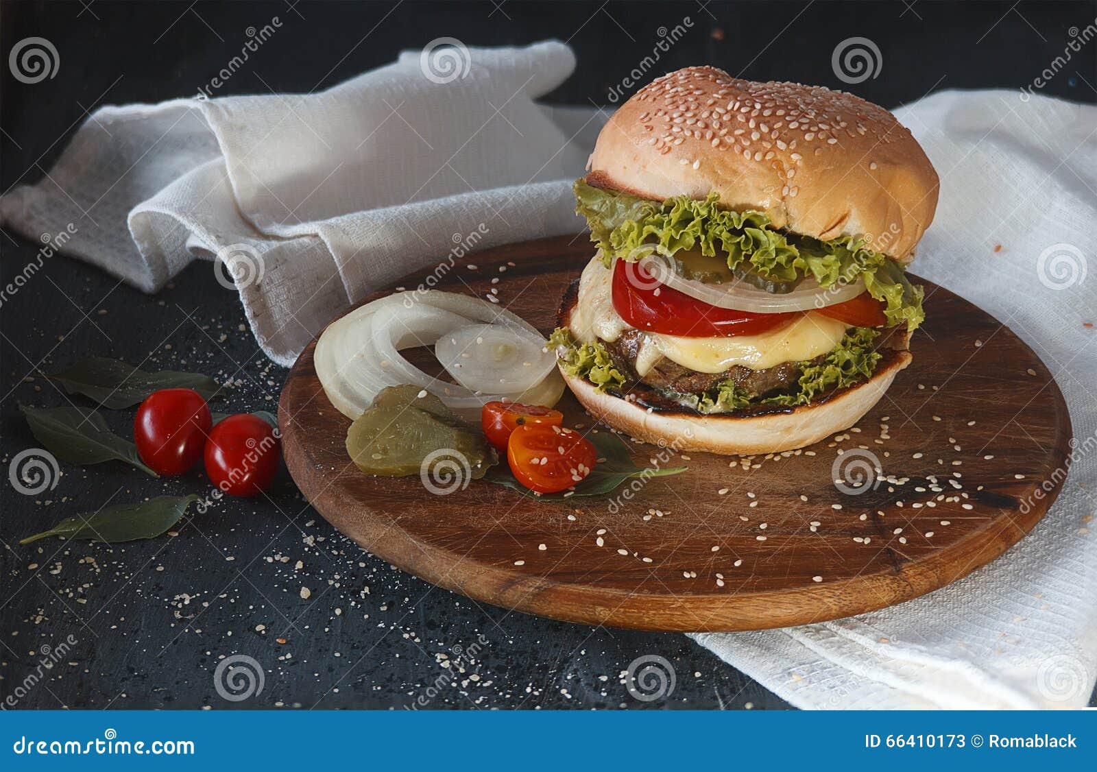 Hamburger on a Wooden Stand Stock Image - Image of hamburger, fried ...