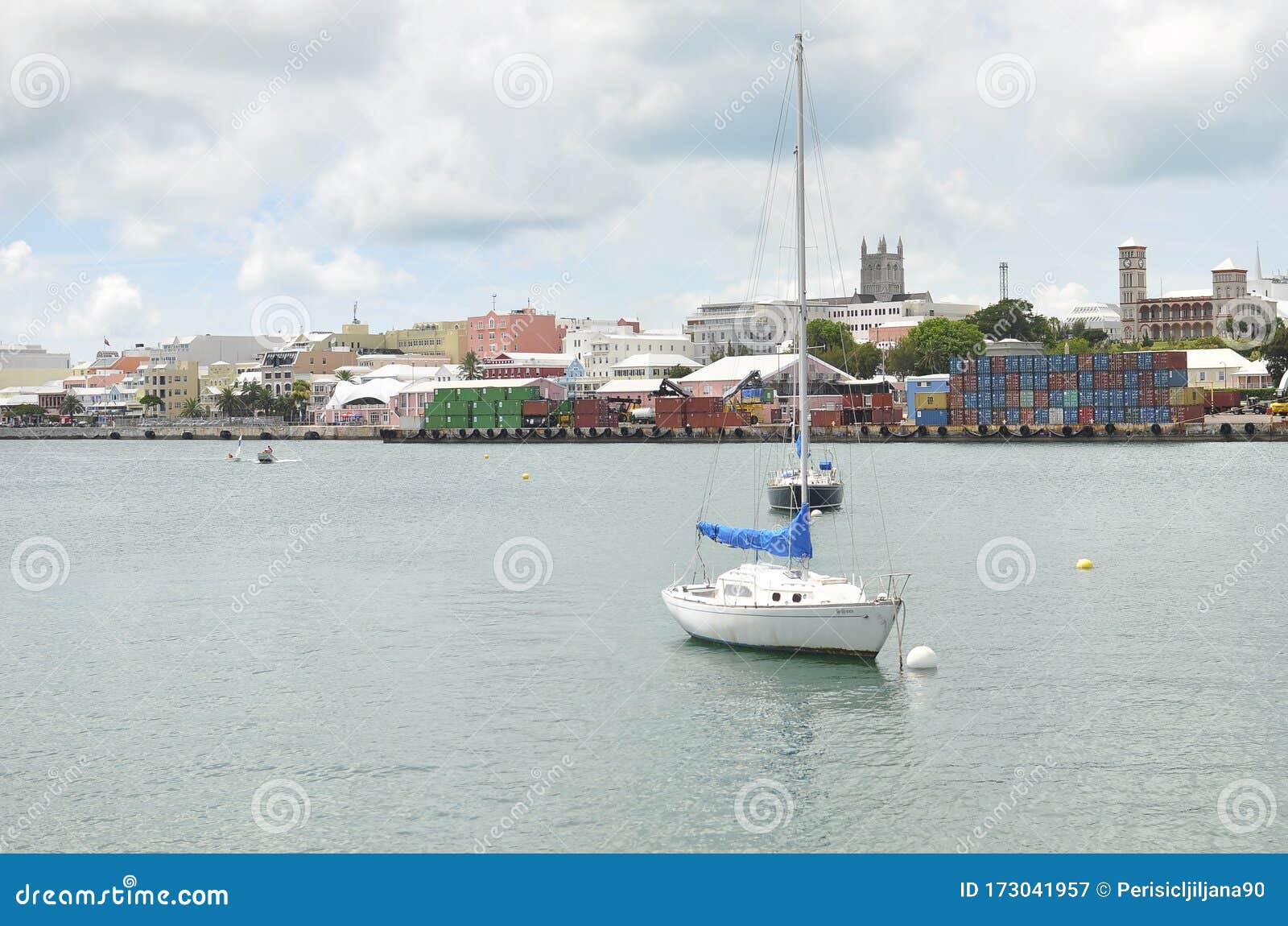 Hamilton, Bermuda - July 10, 2014: Hamilton Cargo Docks with Stacked ...