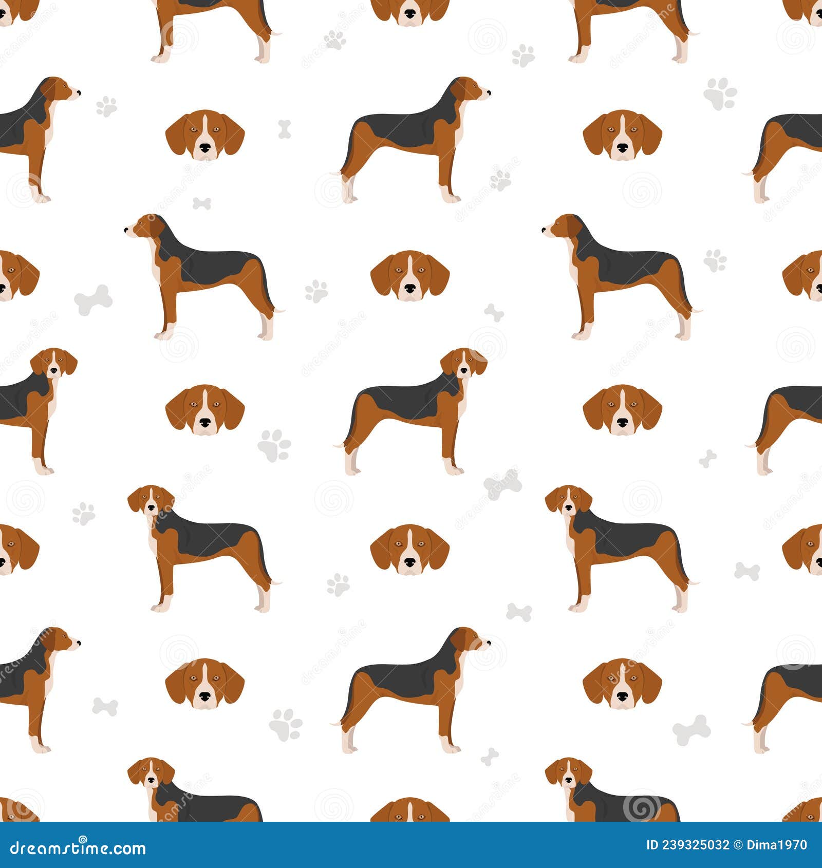 Hamilton Hound Seamless Pattern. Different Poses, Coat Colors Set Stock ...