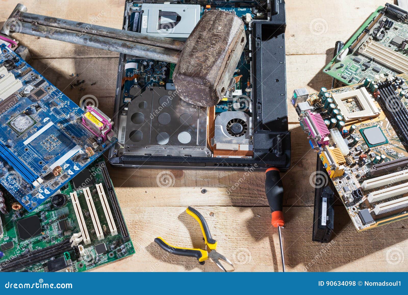 Hammer Against Computer Electronic Components Stock Photo - Image of ...